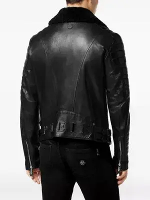 Philipp Plein Shearling-collared Biker Jacket