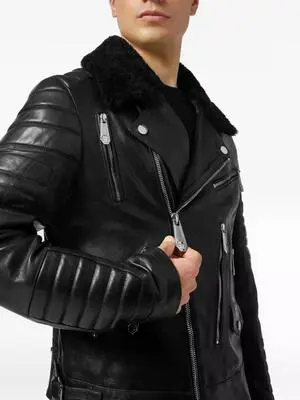 Philipp Plein Shearling-collared Biker Jacket