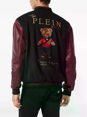 Philipp Plein Teddy-bear Leather-sleeve Bomber Jacket