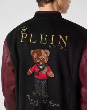 Philipp Plein Teddy-bear Leather-sleeve Bomber Jacket