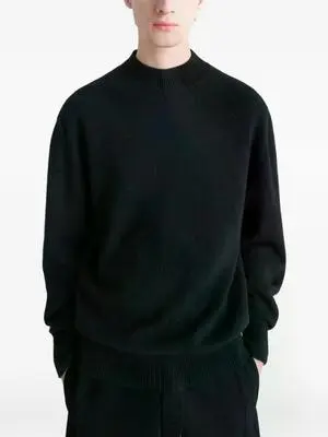 LEMAIRE Mock Neck Trim Sweater - Black