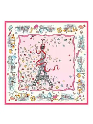 Longchamp Parisian Illustration Silk Scarf - Pink