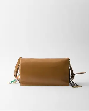 Prada Large Leather Shoulder Bag With Charms - Brown
