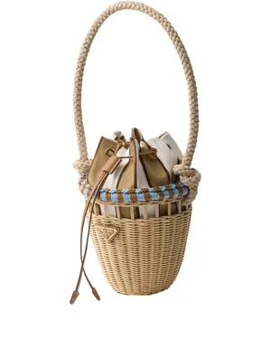 Prada Wicker Bucket Bag - Tan/light Blue