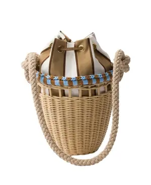 Prada Wicker Bucket Bag - Tan/light Blue