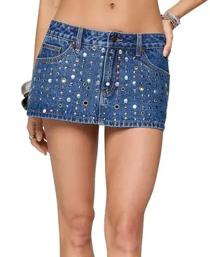 EDIKTED Studded Grommet Denim Mini Skort
