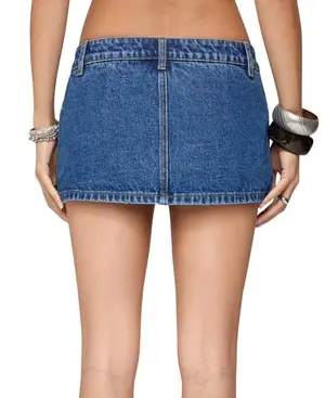 EDIKTED Studded Grommet Denim Mini Skort