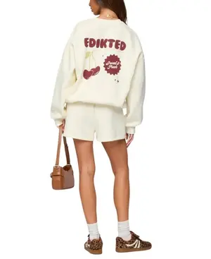 EDIKTED Cherry Babe Sweat Shorts - Cream