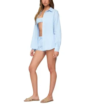 EDIKTED Yaffa Gingham Shorts - Light Blue