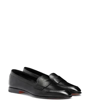Santoni Leather Penny Loafer - Black