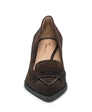 Santoni Suede Mid-heel Loafer Pumps
