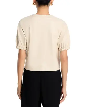 Steve Madden Faux Leather Split Neck Top - Bone