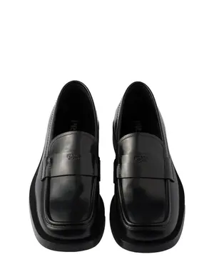 Prada Brushed Leather Loafers - Black