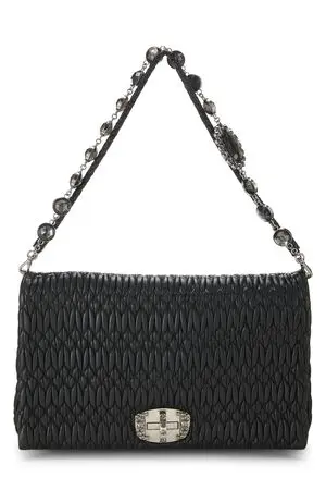 Miu Miu Nappa Crystal Flap Shoulder Bag - Black