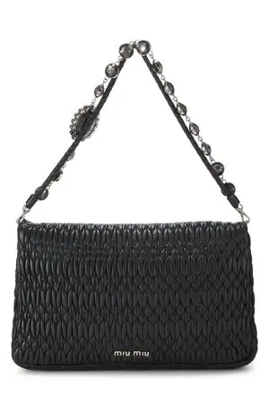 Miu Miu Nappa Crystal Flap Shoulder Bag - Black