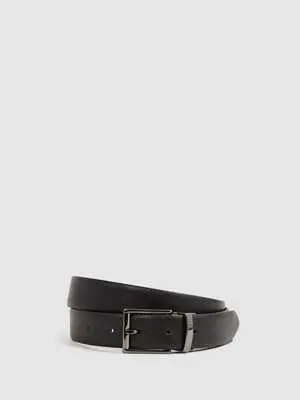 REISS Ricky Reversible Leather Belt - Black