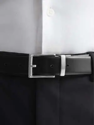 REISS Ricky Reversible Leather Belt - Black