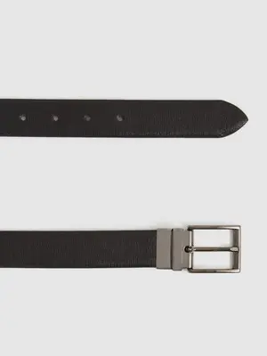 REISS Ricky Reversible Leather Belt - Black