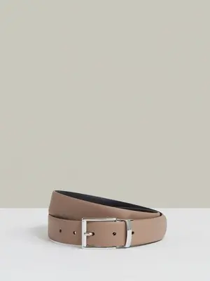 REISS Ricky Reversible Leather Belt - Dark Stone/navy
