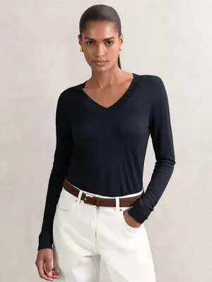 REISS Brady Jersey V-neck Top
