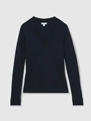 REISS Brady Jersey V-neck Top
