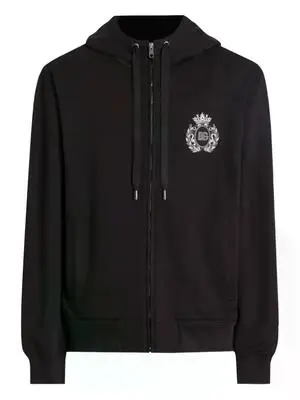 Dolce & Gabbana Logo Appliqué Zip-up Sweater - Black