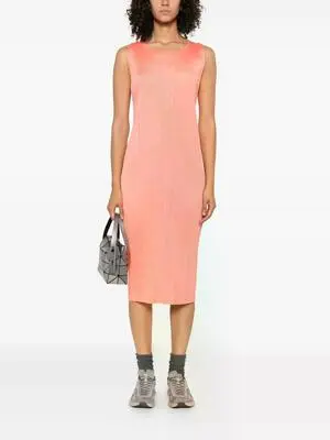 Issey Miyake Pleated Midi Dress - Orange