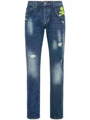 Philipp Plein Skull Paint-splatter Straight-leg Jeans