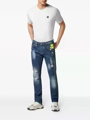 Philipp Plein Skull Paint-splatter Straight-leg Jeans