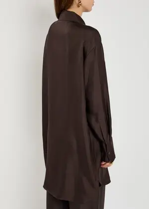 RÓHE Silk Shirt With Dropped Shoulders And Curved Hem - Brown Other