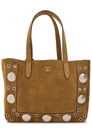 Valentino Garavani Nellcôte Medium Studded Suede Tote - Camel