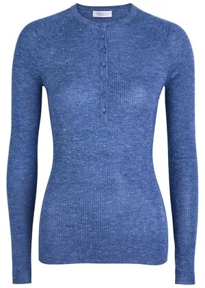 Gabriela Hearst Anges Henley Mélange Knit Top Blue