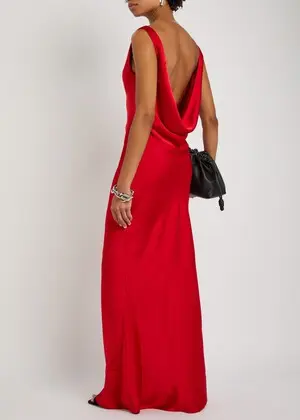 Norma Kamali Sleeveless Draped Satin Gown