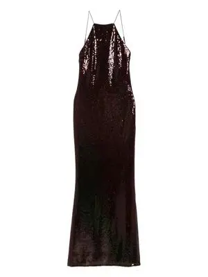 Patrizia Pepe Sequin Embellished Halterneck Gown