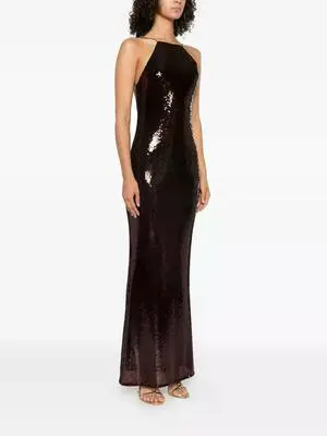 Patrizia Pepe Sequin Embellished Halterneck Gown