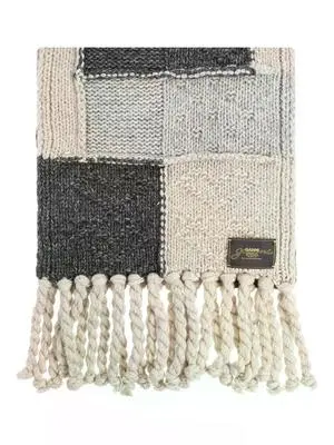 GANNI Patchwork Fringed Scarf - Grey
