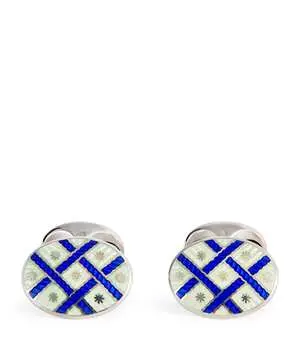 DEAKIN & FRANCIS Sterling Silver Fancy Pattern Cufflinks - Blue