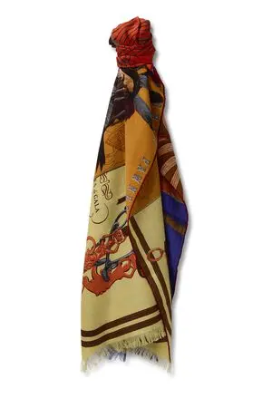 HERMÈS Orange & Multicolor 'carre En Carres' Cashmere Shawl