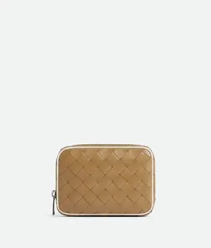 BOTTEGA  VENETA Intrecciato Teen Zipped Pouch - Dark Praline/white