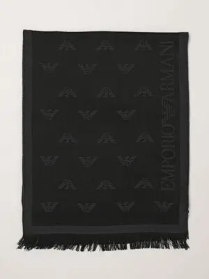 Emporio Armani Wool Scarf With All-over Logo Pattern - Grey