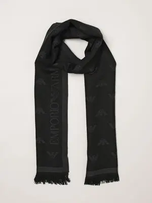 Emporio Armani Wool Scarf With All-over Logo Pattern