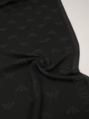 Emporio Armani Wool Scarf With All-over Logo Pattern