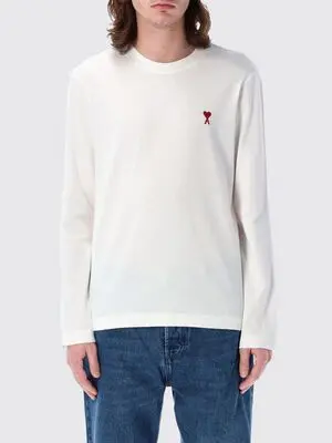 AMI Paris Long-sleeved Cotton Jersey T-shirt With Embroidered Logo - White