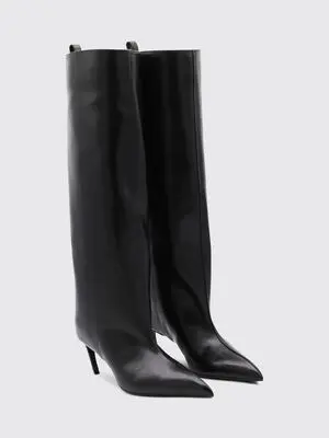 Attico Lea Smooth Leather Knee-high Boots With Curved Heel - Black