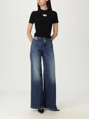 DIESEL® Ribbed Knit Top With Logo Detail - Black