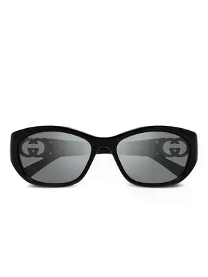 Gucci Gg-logo Oval-frame Sunglasses - Black