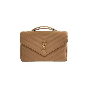 Saint Laurent Loulou Foldover Top Large Shoulder Bag - Tan