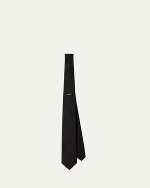 Prada Silk Stripe Logo Tie - Nero