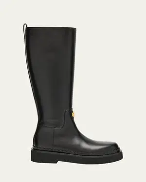 Valentino Garavani Vitello Brass Vlogo Leather Knee-high Boots