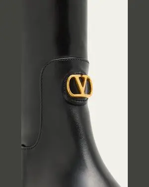 Valentino Garavani Vitello Brass Vlogo Leather Knee-high Boots